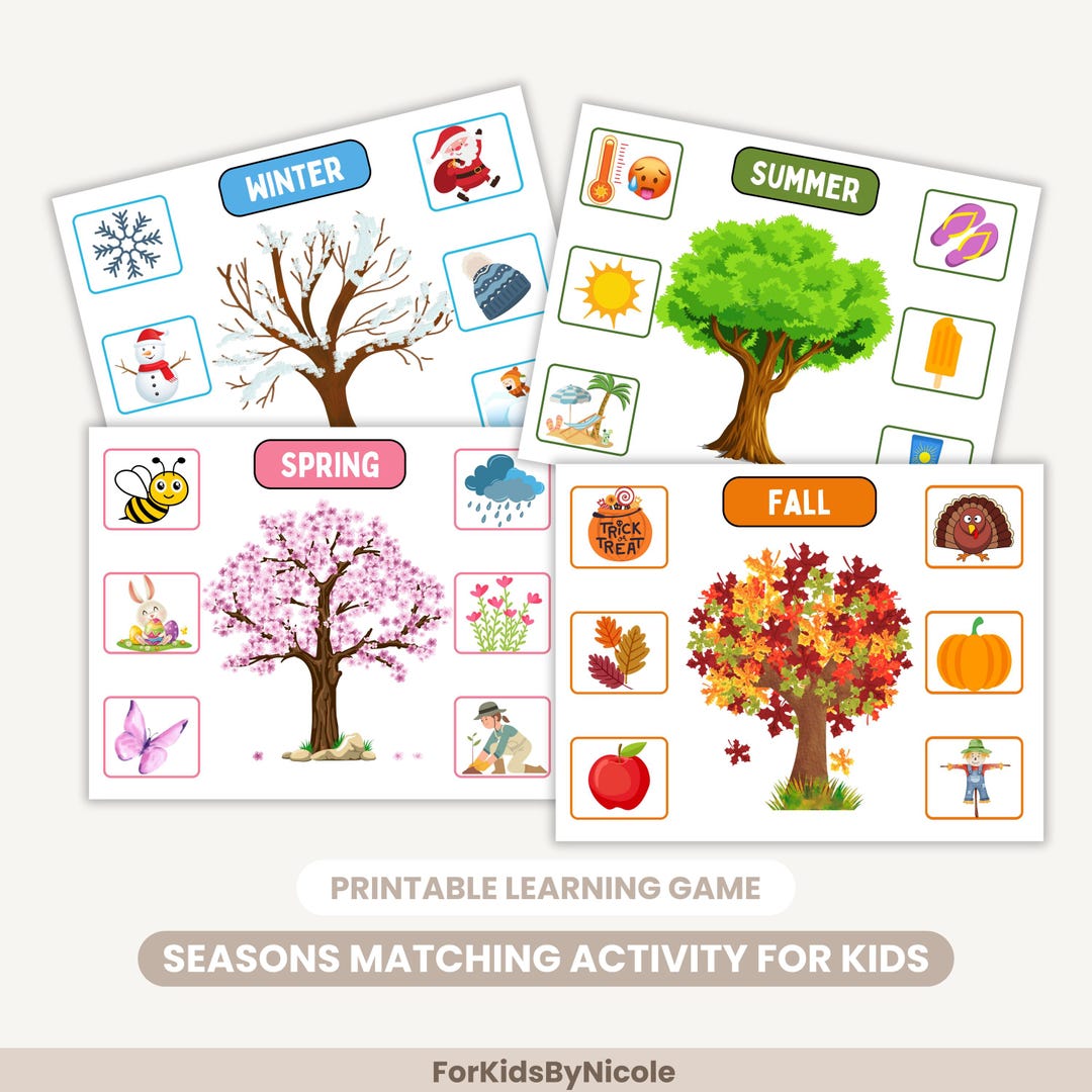 Seasons Matching Activity for Kids: Educational Game (digital Download ...