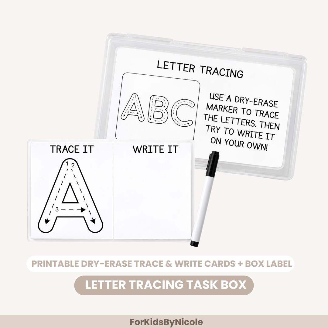 Letter Tracing Task Box, Printable Dry-erase Trace & Write Alphabet ...