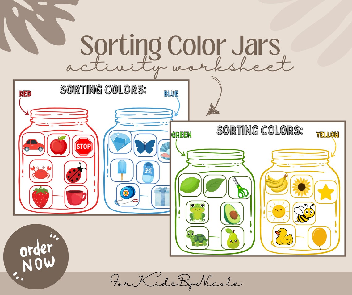 Sorting Color Jars Activity Worksheet, Sorting Colors for Preschoolers ...