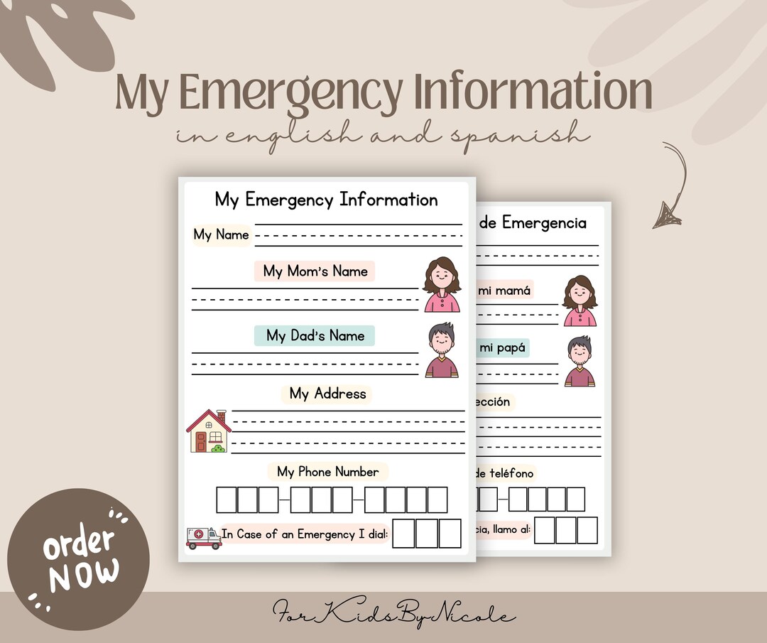 Bilingual Kids Emergency Information Sheet: Safety Printable (PDF) - Etsy