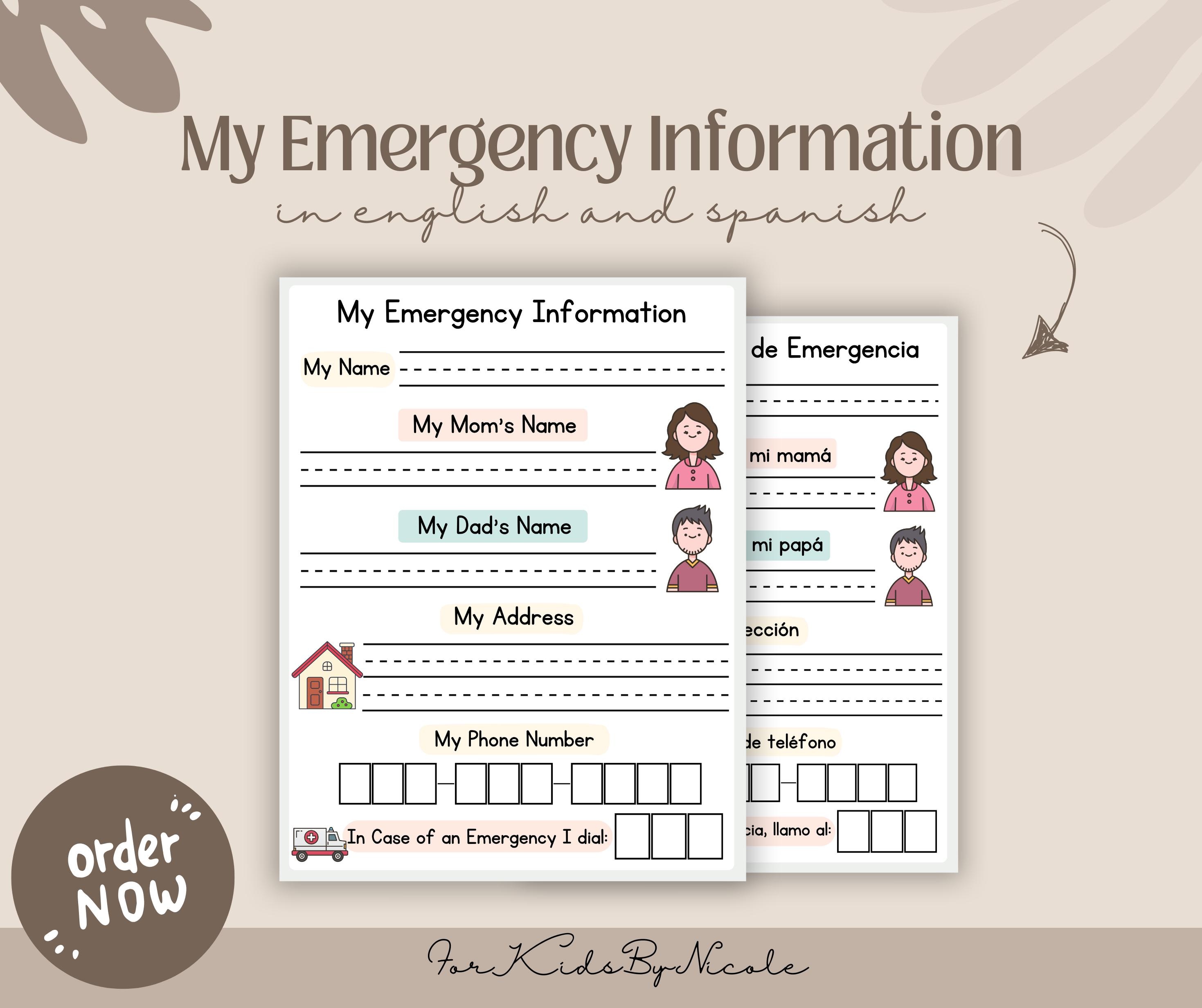 Bilingual Kids Emergency Information Sheet: Safety Printable (PDF) - Etsy