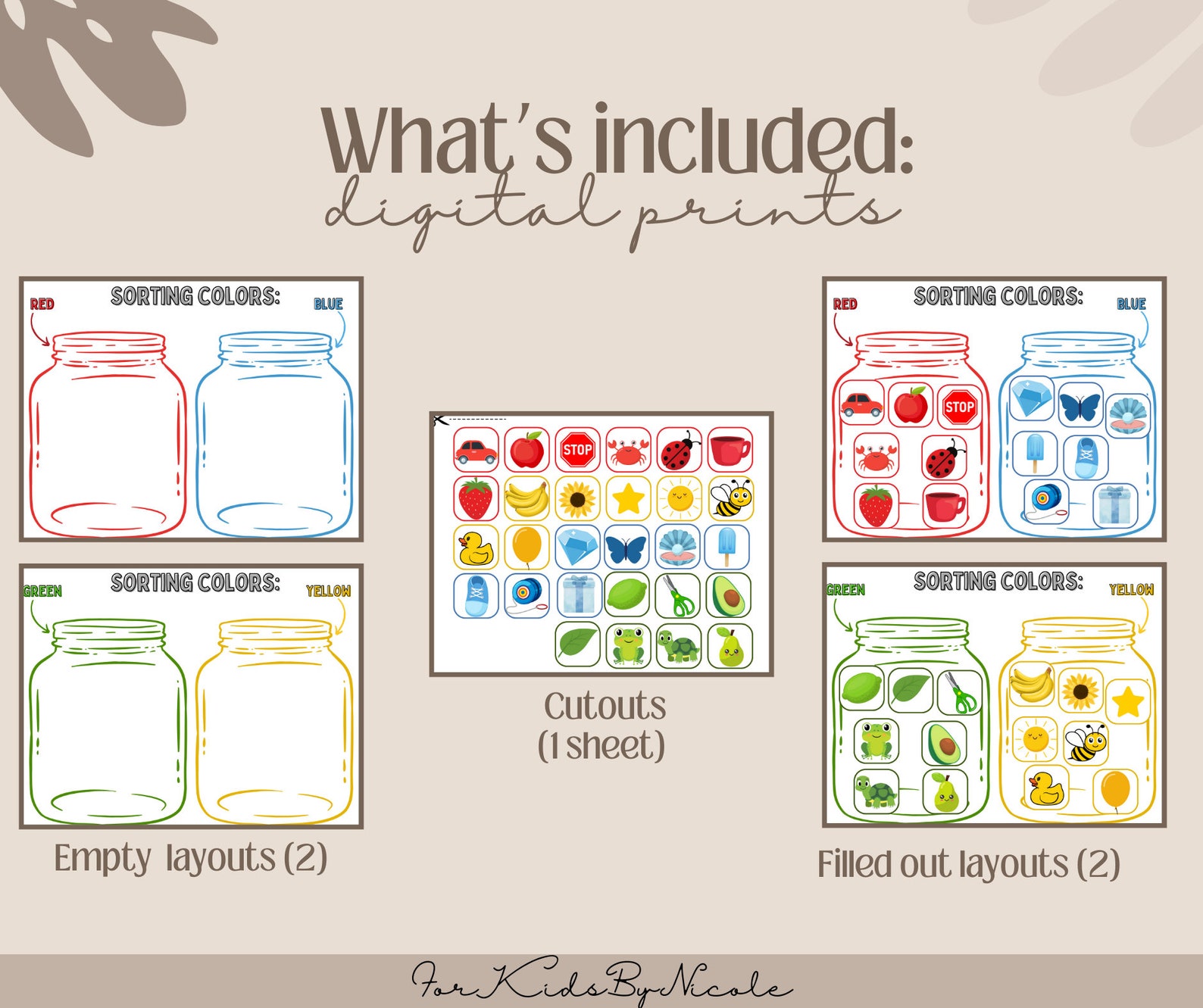 Sorting Color Jars Activity Worksheet, Sorting Colors for Preschoolers ...