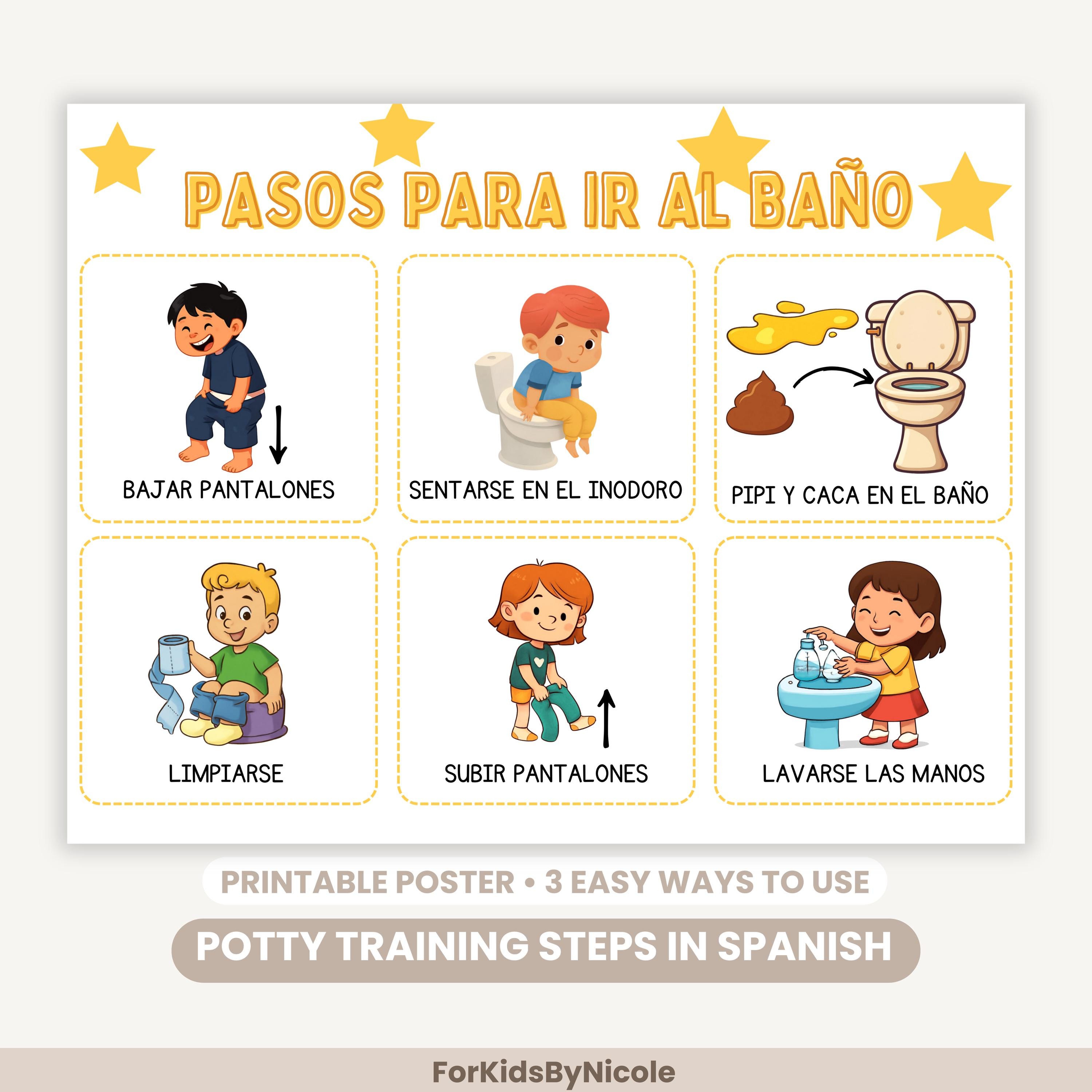 Potty Training Steps Poster in Spanish: Kids Bathroom Guide (printable ...