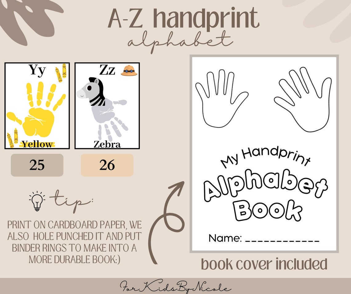 A-Z Handprint Alphabet, Printable Craft, My Handprint Book Classroom ...