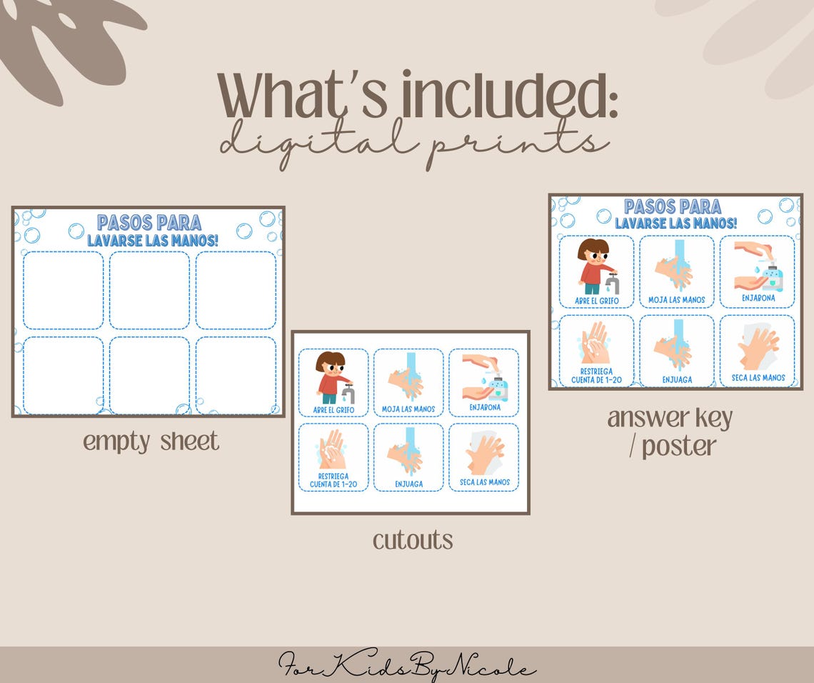Spanish Hand Washing Steps Poster: Kids Hygiene Activity (digital ...
