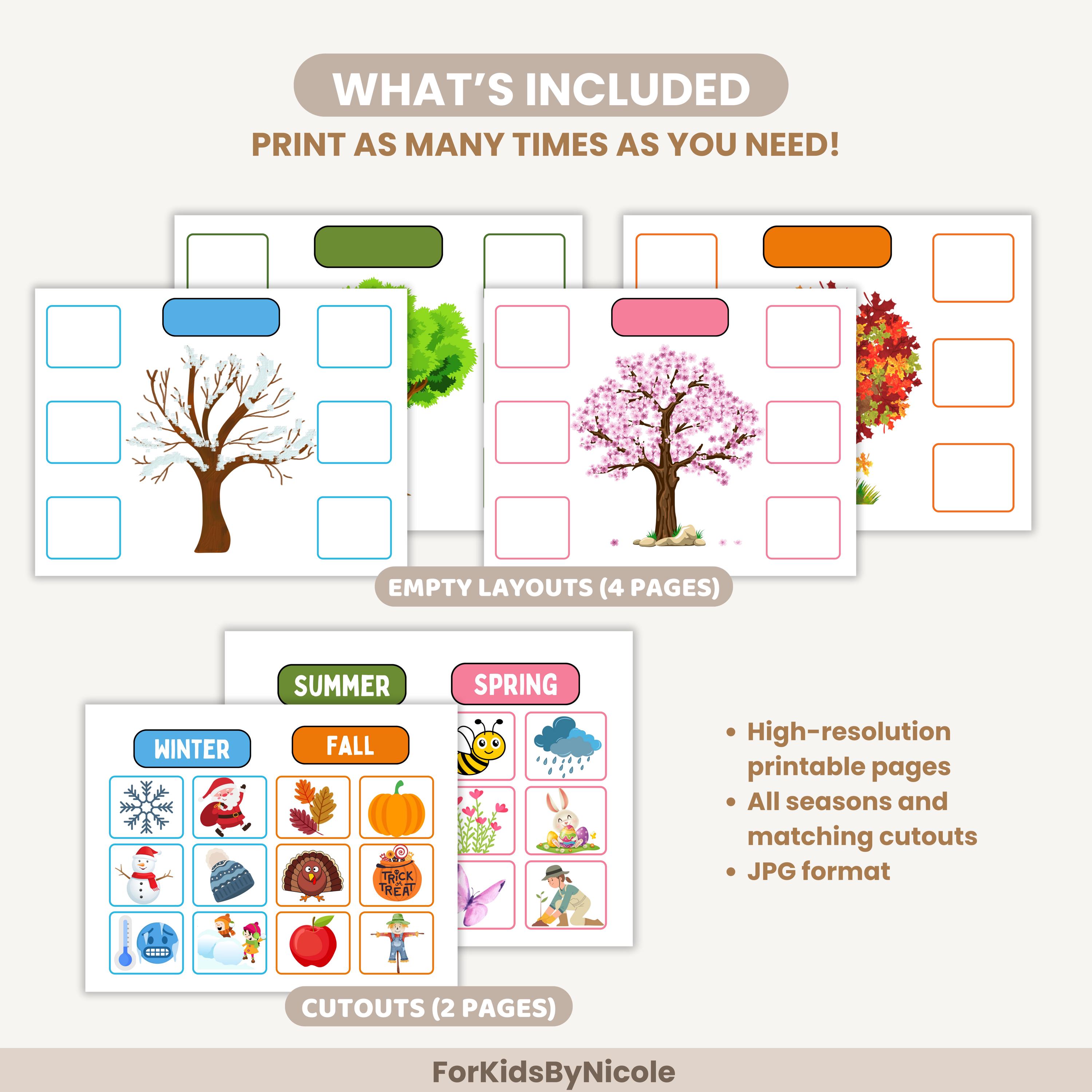 Seasons Matching Activity for Kids: Educational Game (digital Download ...