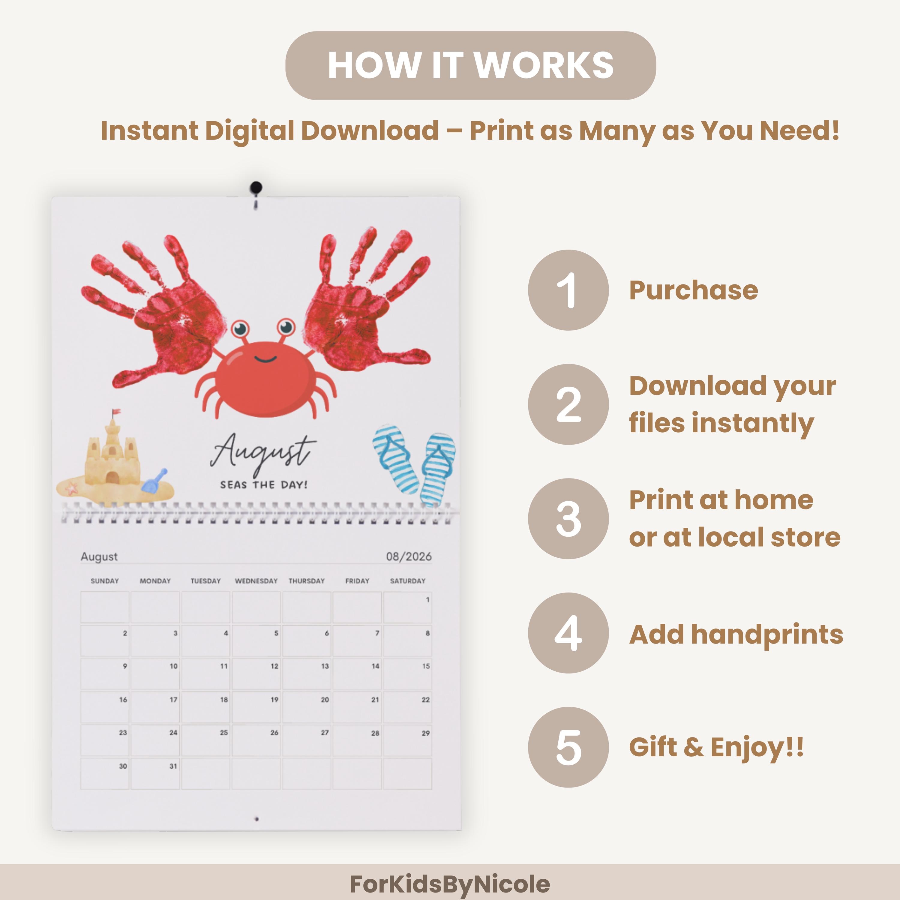 2026 Handprint Calendar Craft, Calendar Keepsake Gift, DIY Printable ...