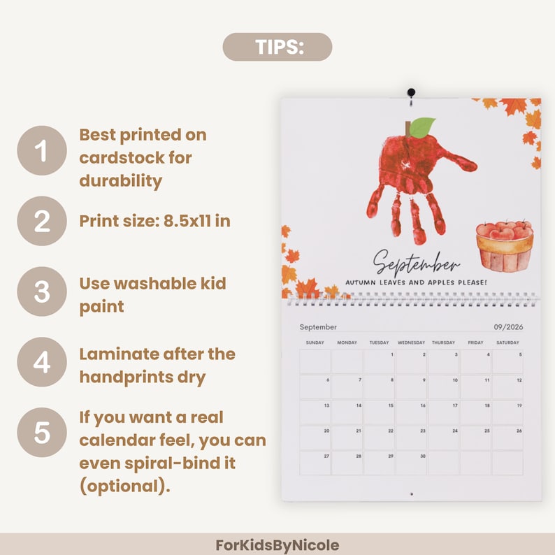 2026 Handprint Calendar Craft, Calendar Keepsake Gift, DIY Printable ...