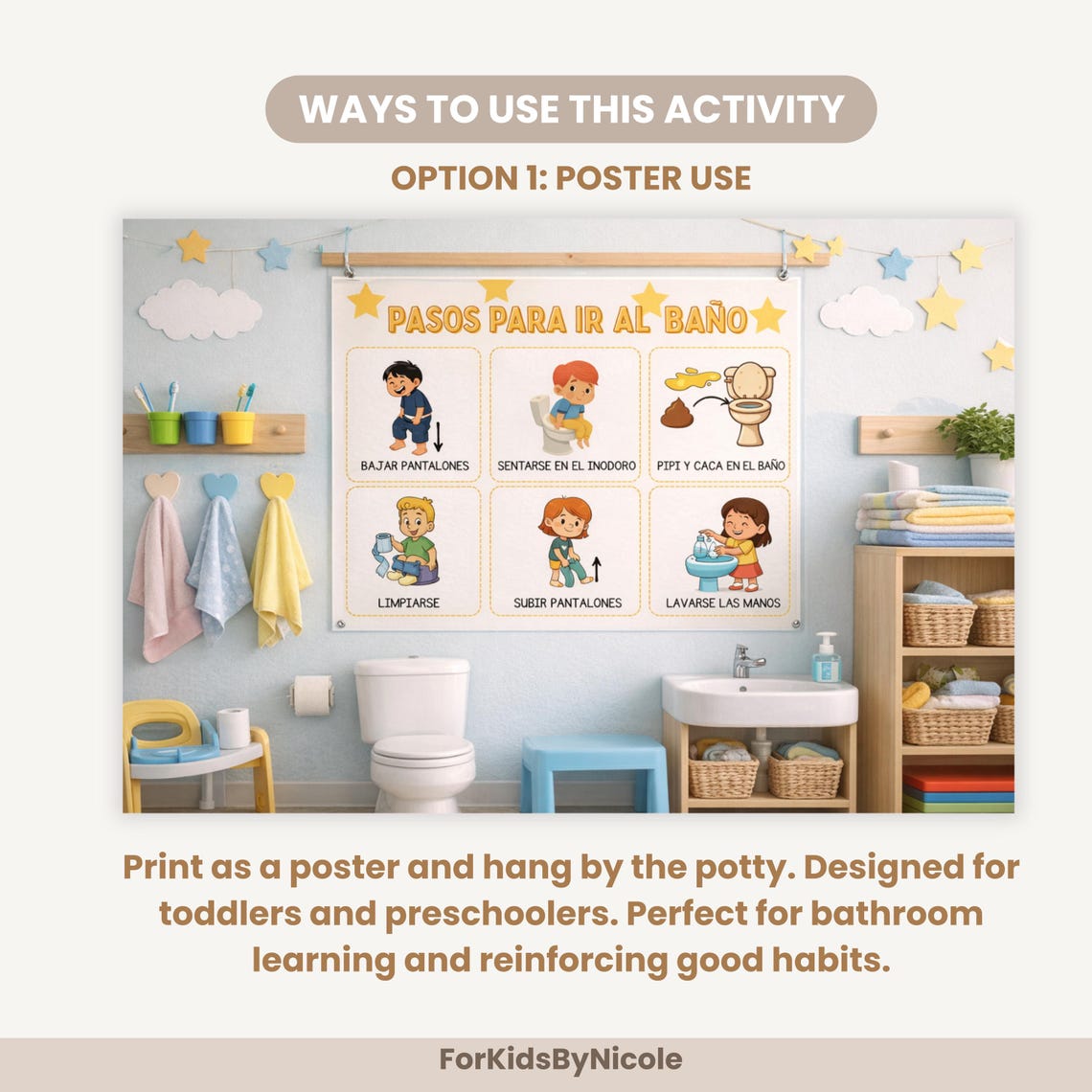 Potty Training Steps Poster in Spanish: Kids Bathroom Guide (printable ...