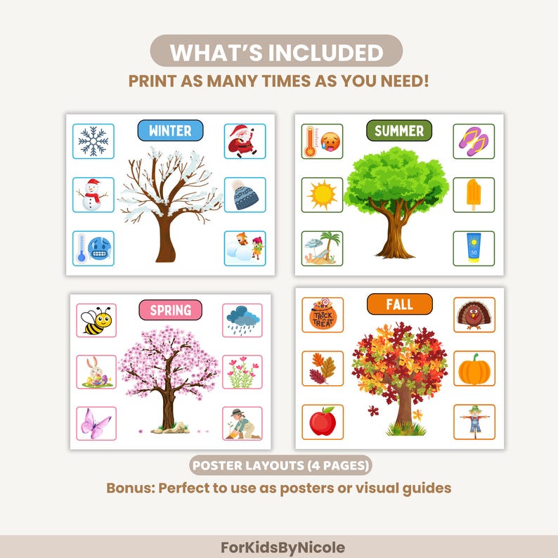 Seasons Matching Activity for Kids: Educational Game (digital Download ...