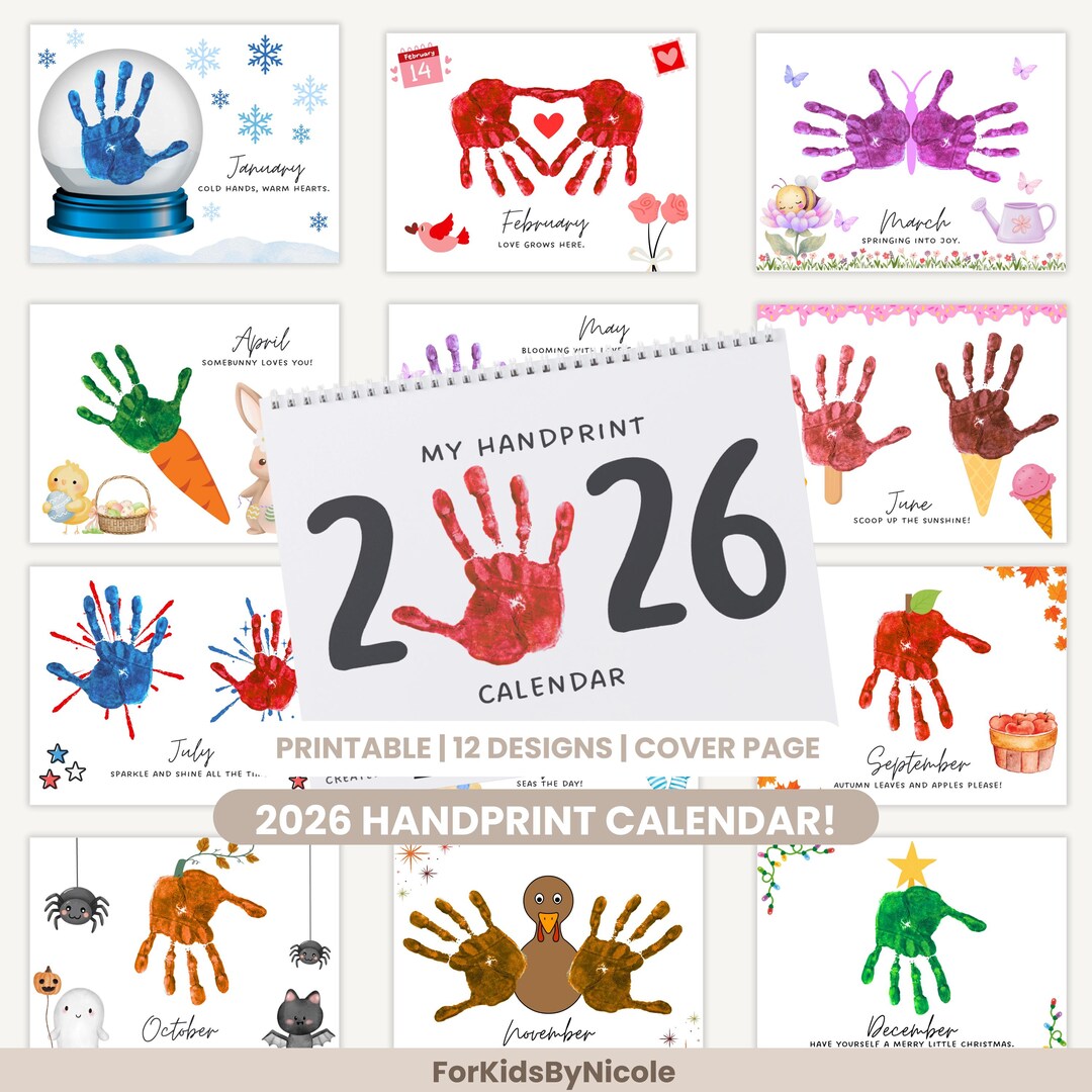 2026 Handprint Calendar Craft, Calendar Keepsake Gift, DIY Printable ...