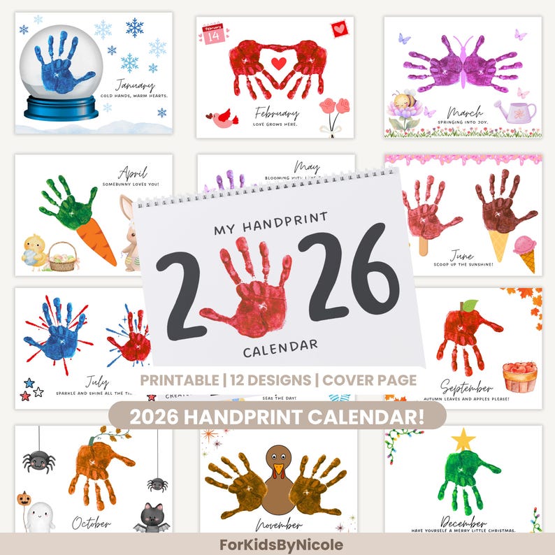 2026 Handprint Calendar Craft, Calendar Keepsake Gift, DIY Printable ...