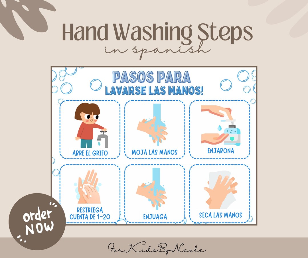 Spanish Hand Washing Steps Poster: Kids Hygiene Activity (digital ...
