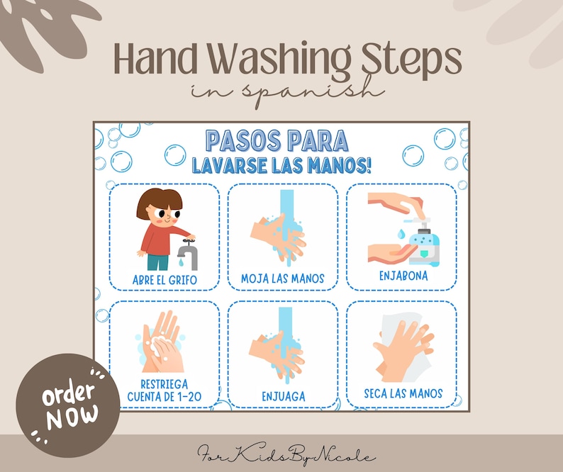 Spanish Hand Washing Steps Poster: Kids Hygiene Activity (digital ...