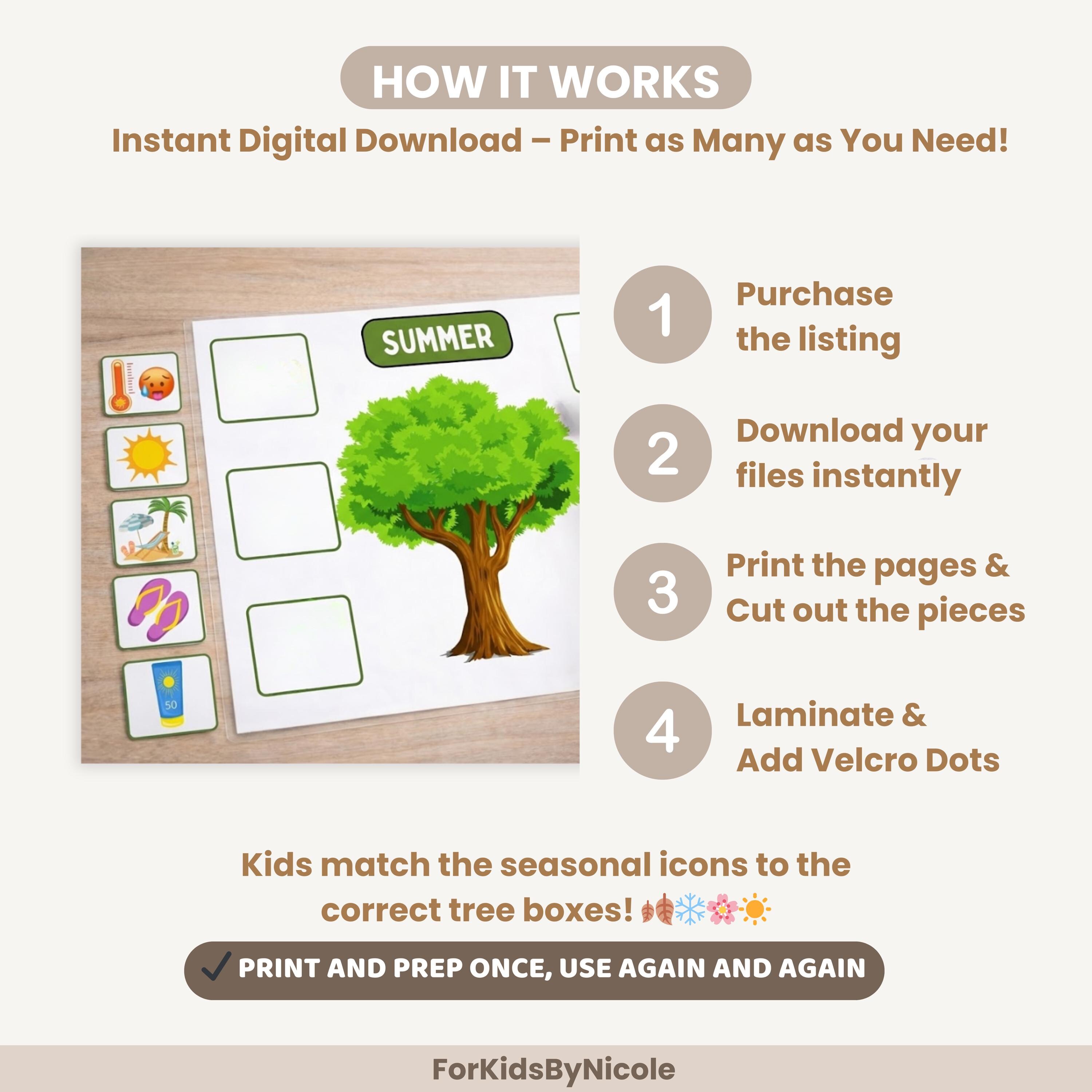 Seasons Matching Activity for Kids: Educational Game (digital Download ...