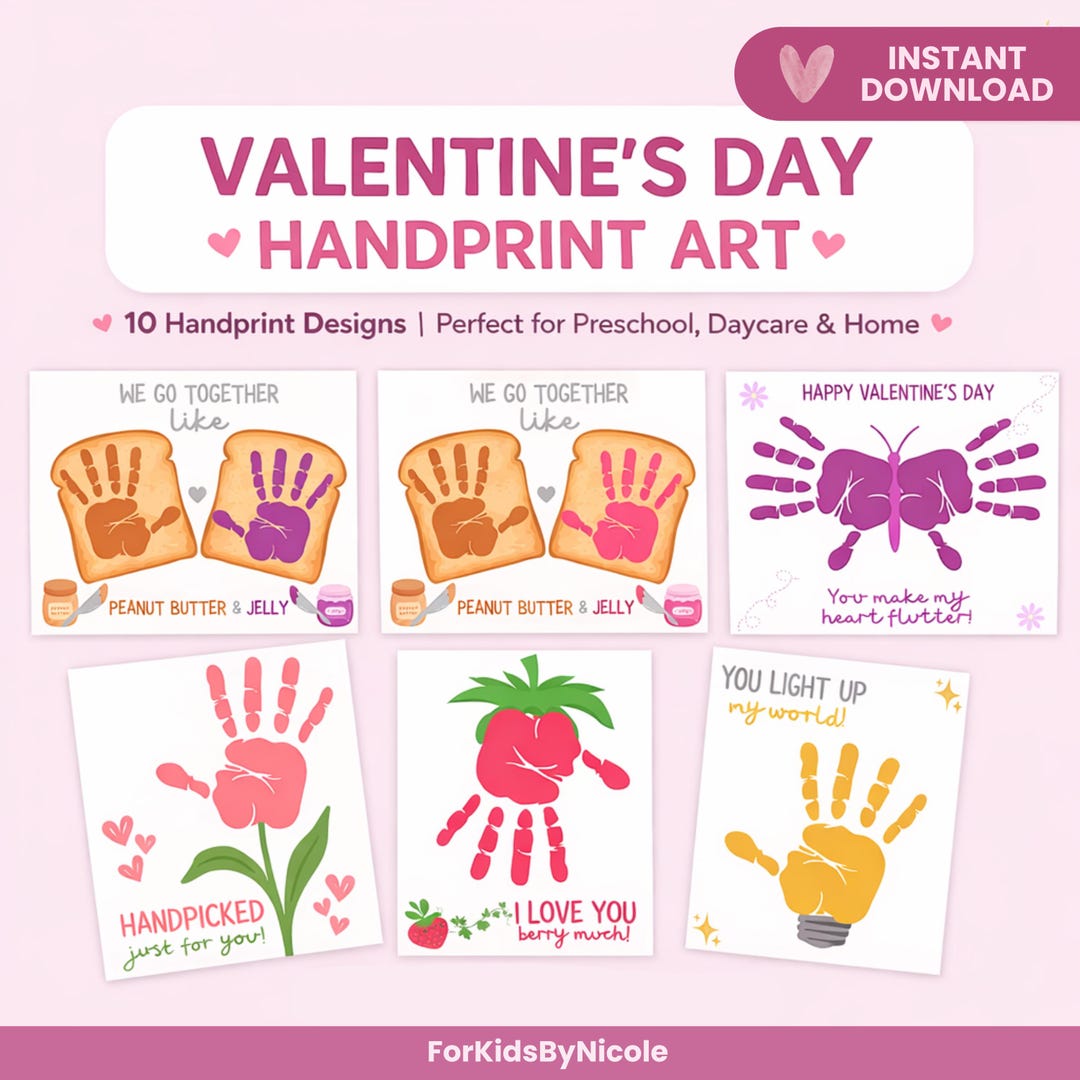 Valentine’s Day Handprint Printable Art for Kids, Preschool & Classroom ...