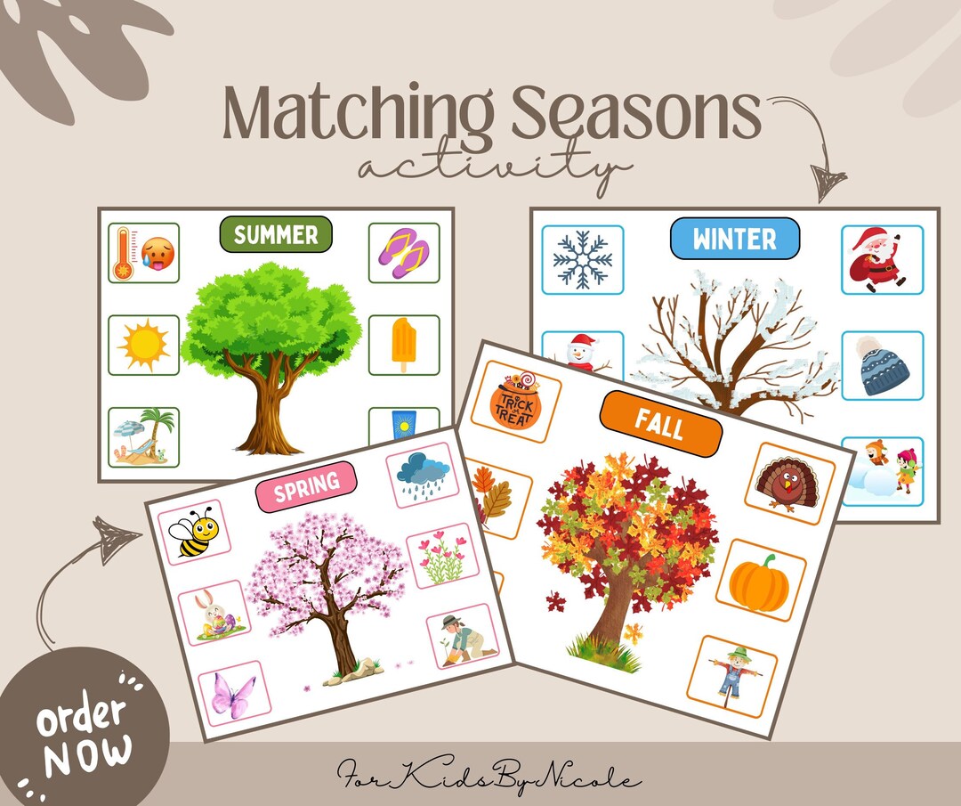 Seasons of the Year Matching, Matching Seasons Activity, Matching ...