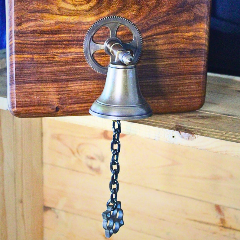Antiqued Brass Kitchen Bell on Wood Plaque, Doctor's Bell, Kitchen ...