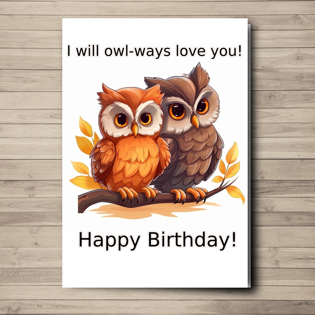 Printable Owl Birthday Card Last Minute Card Instant and - Etsy