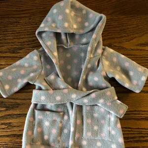 Grey With Pink and White Polka Dot Hooded Fleece Bathrobe for 18 Inch ...