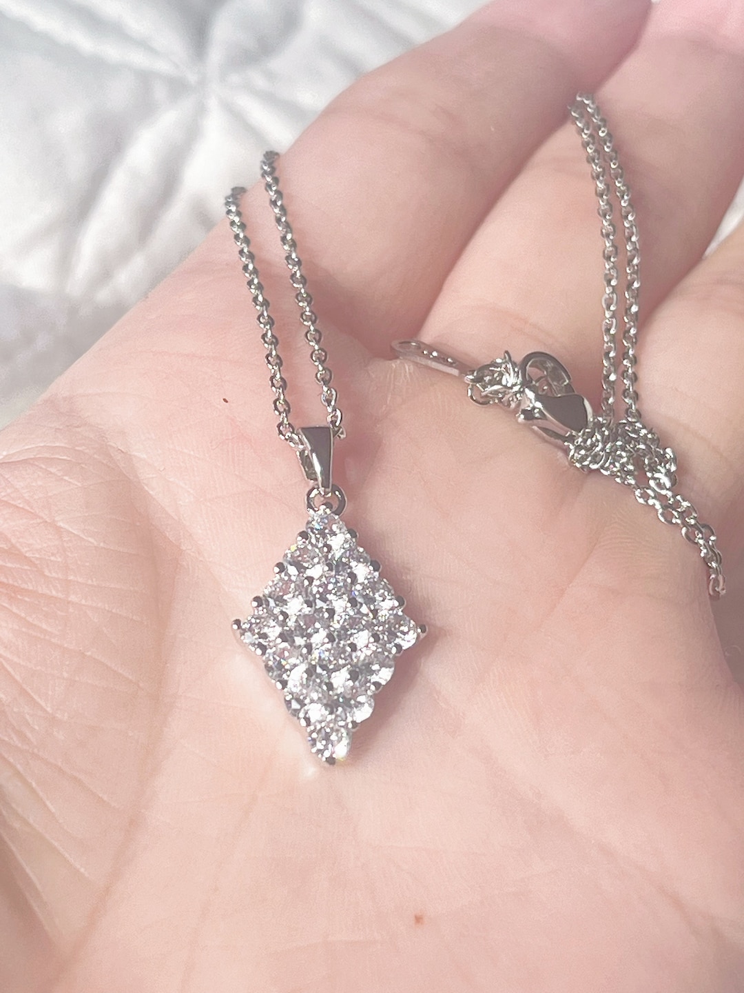 18KGP Created Diamond Pavé Designer Rhombus Pendant , Solid Silver ...