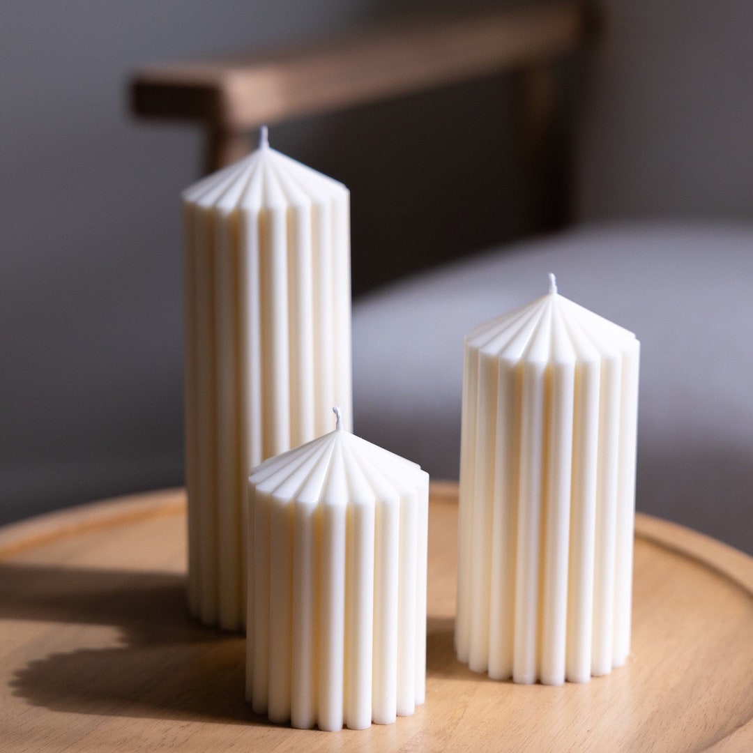 Ribbed Pillar Soy Candle Set | Modern Home Decor | Shaped Candle ...