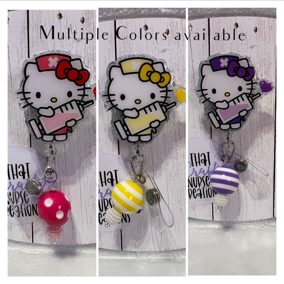 Cute Nurse Hello Kitty ID Clip Nurse Hello Kitty Glitter Badge Holder ...