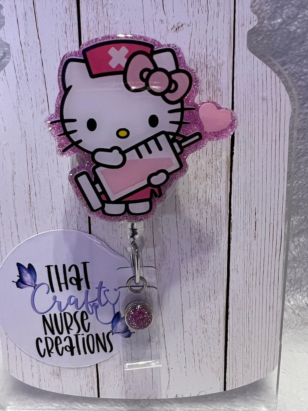 Nurse Hello Kitty ID Clip, Nurse Kitty Glitter Badge Holder; Cute Kitty ...
