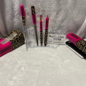 6 Piece Glitter Leopard Print Office Supply Set, Resin Scissors, Resin ...