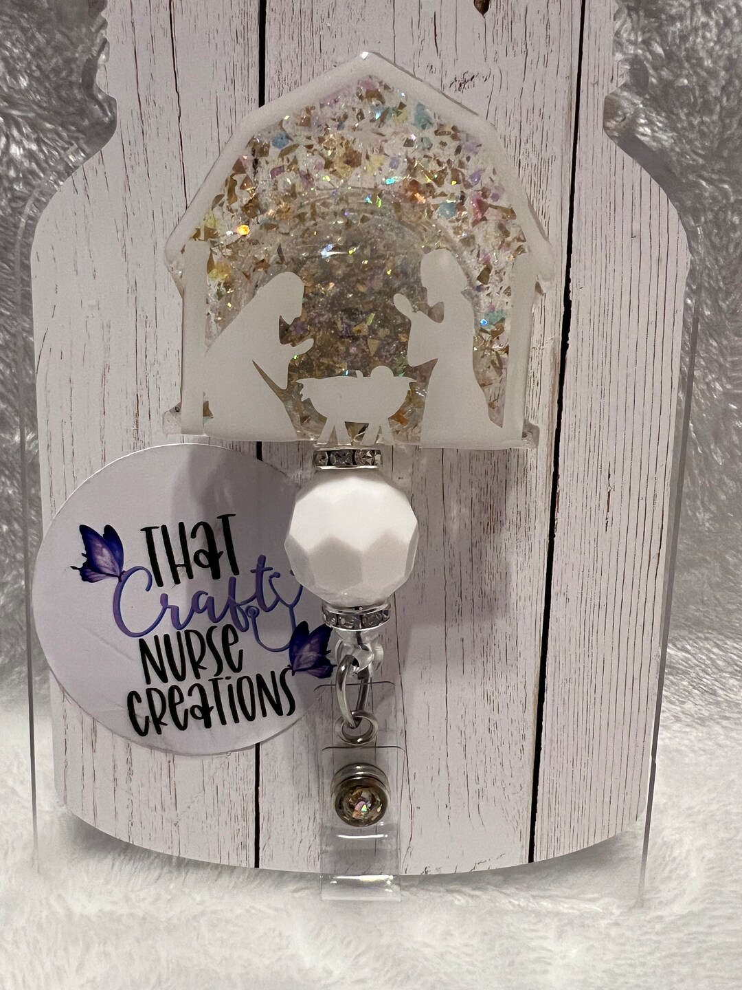 Nativity Scene Badge Reel, Holographic Glitter Christmas ID Holder - Etsy
