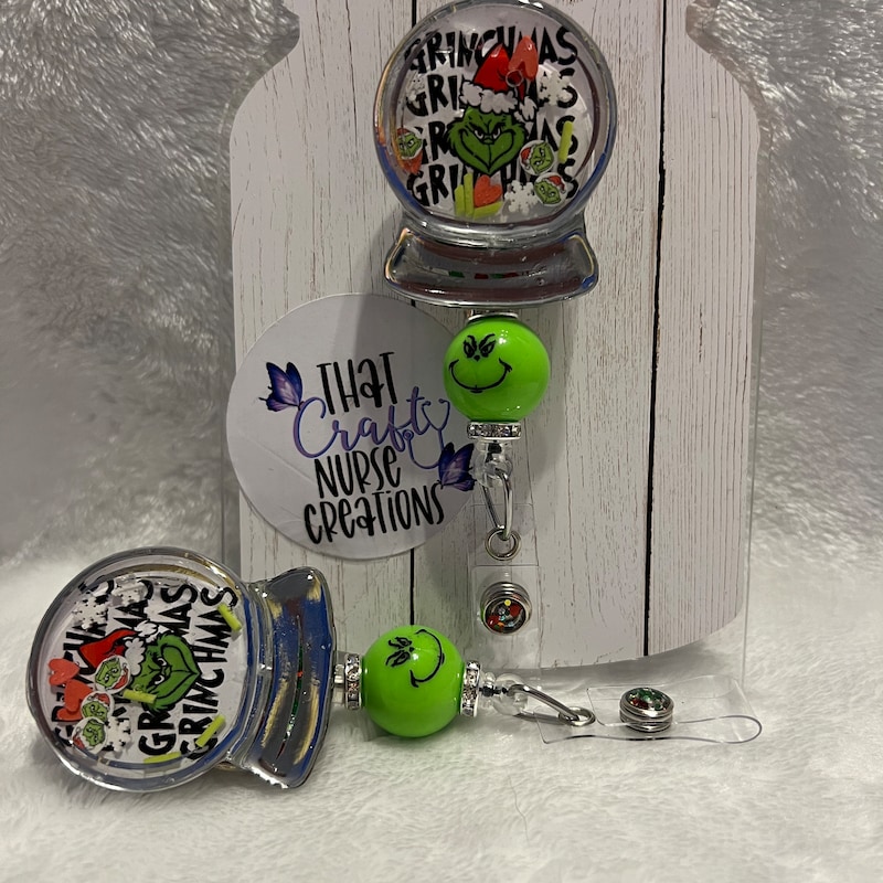 Grinch Badge Reel Shaker - Etsy