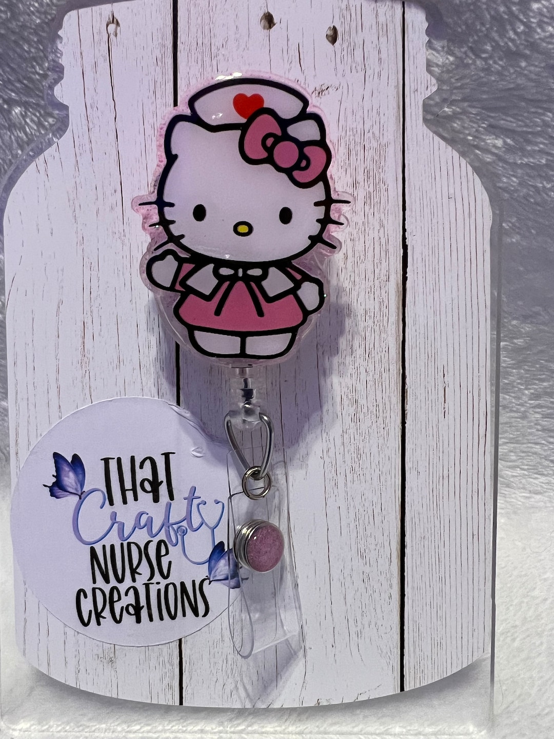 Hello Kitty Nurse Badge Reel: Pink Glitter, Beaded Accents - Etsy