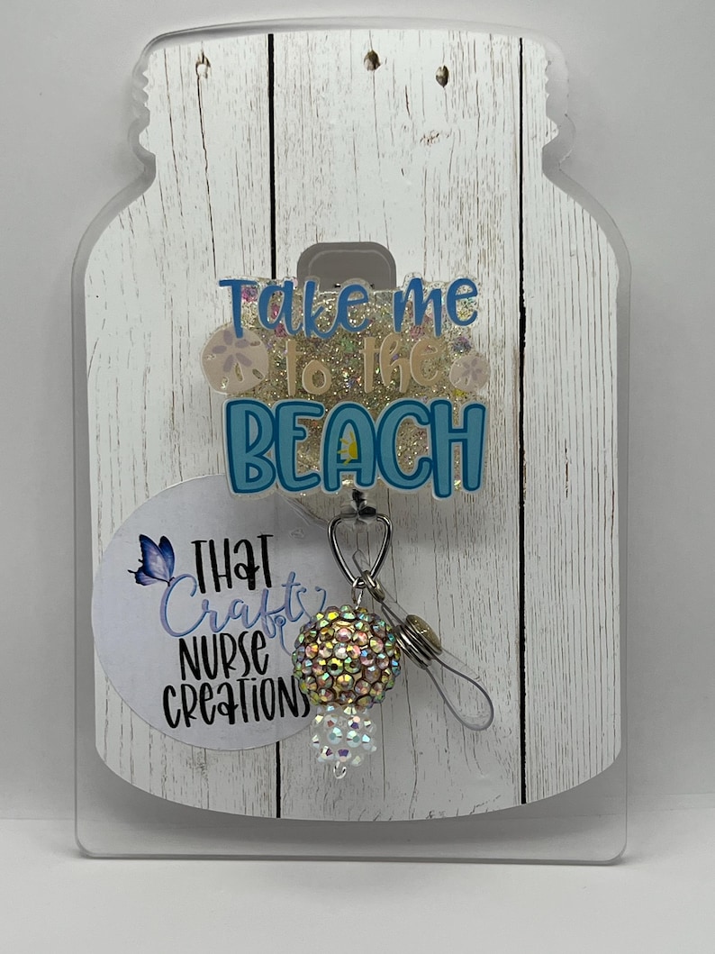 Take Me to the Beach Badge Reel: Chunky Glitter, Sand Dollar Accents ...