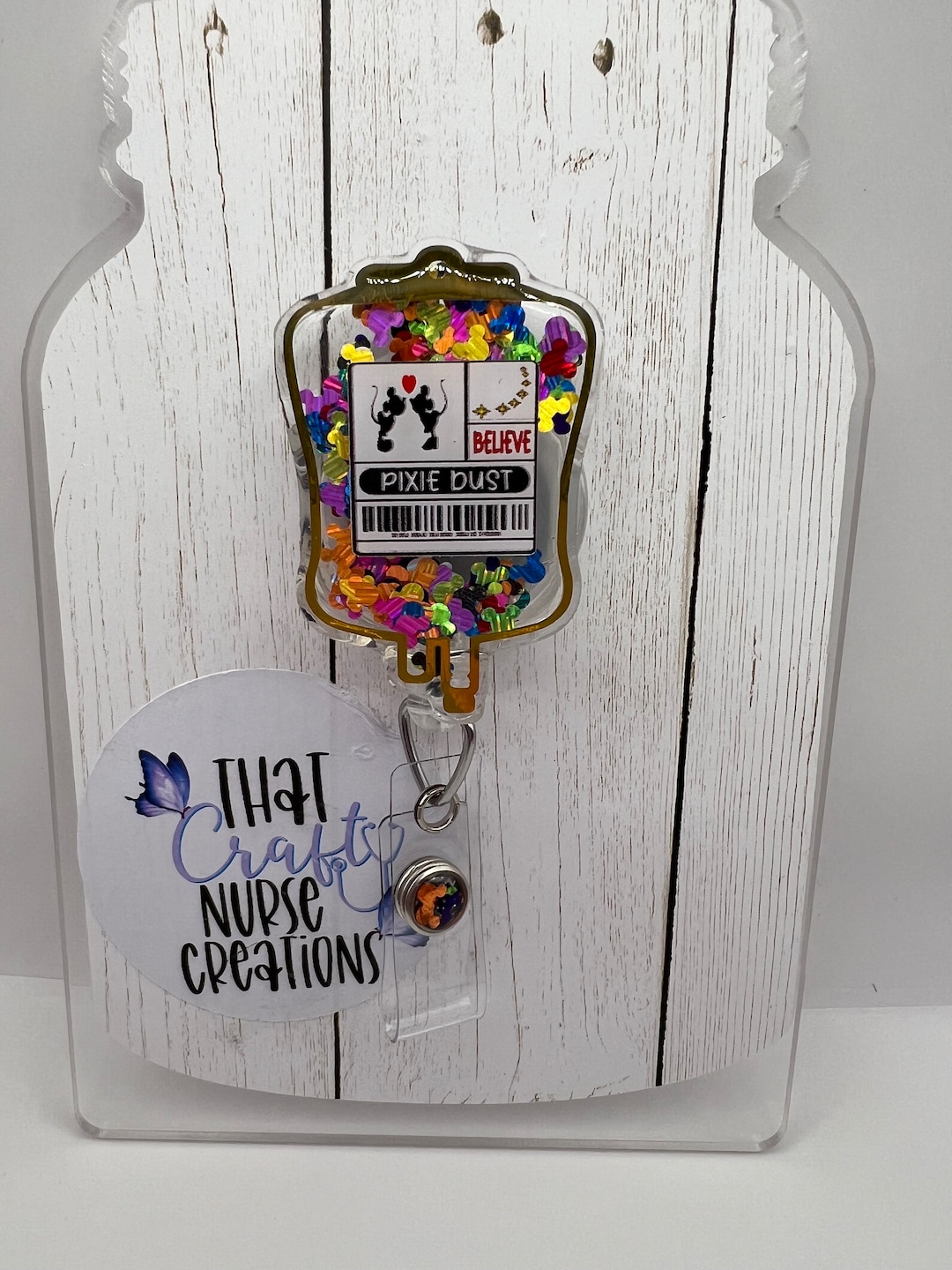 Retractable Disney Shaker Badge Reel, Mickey Confetti Name Tag Holder ...