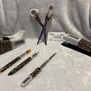 6 Piece Glitter Leopard Print Office Supply Set, Resin Scissors, Resin ...