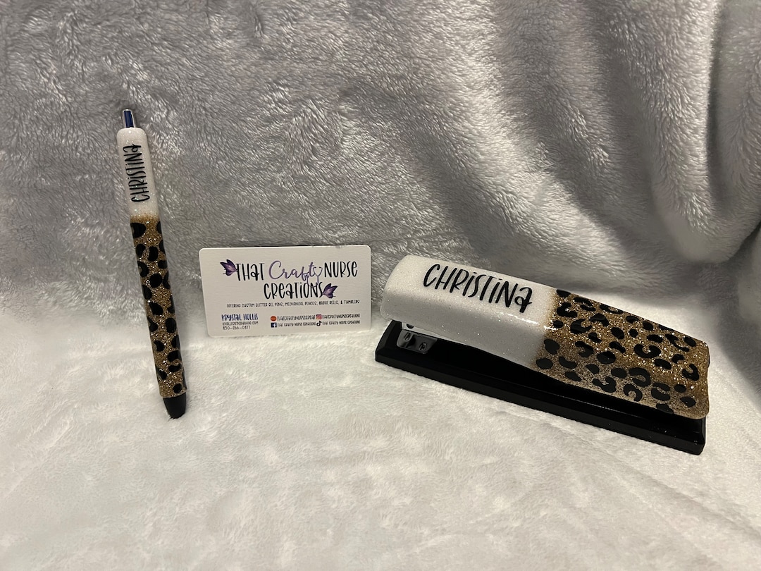 2 Piece Leopard Print Office Supply Set, Resin Stapler, Resin Pen ...