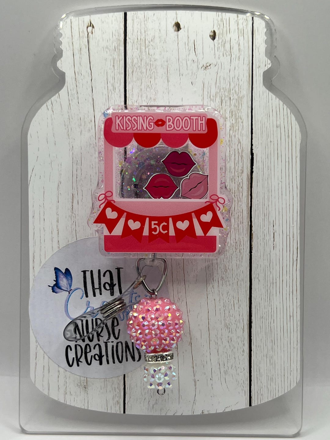 Kissing Booth Shaker Badge Reel, Valentine's Day, Glitter Nurse ...