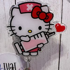 Cute Nurse Hello Kitty ID Clip Nurse Hello Kitty Glitter Badge Holder ...