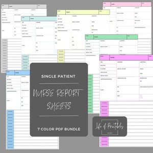 Nurse Report Sheet Bundle, 7 Colors, Single Patient Double-sided Brain ...