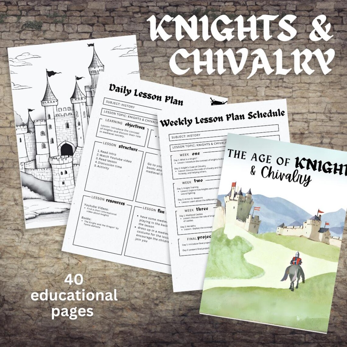 Medieval Knights & Chivalry Homeschool Curriculum Ages K-4 40 Pages of ...