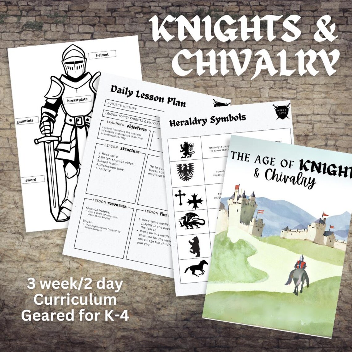 Medieval Knights & Chivalry Homeschool Curriculum Ages K-4 40 Pages of ...