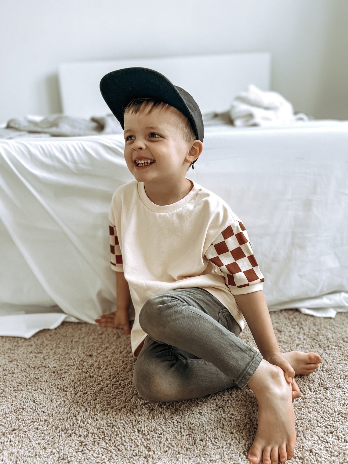 Checkered Baby Toddler Boy T-shirt, Checkerboard, Retro Tee, Oversized ...