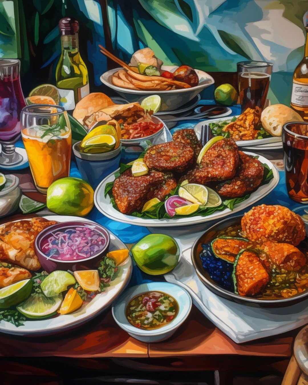 La Comida Del Dia Vibrant Dominican Food and Drink Art Print for ...