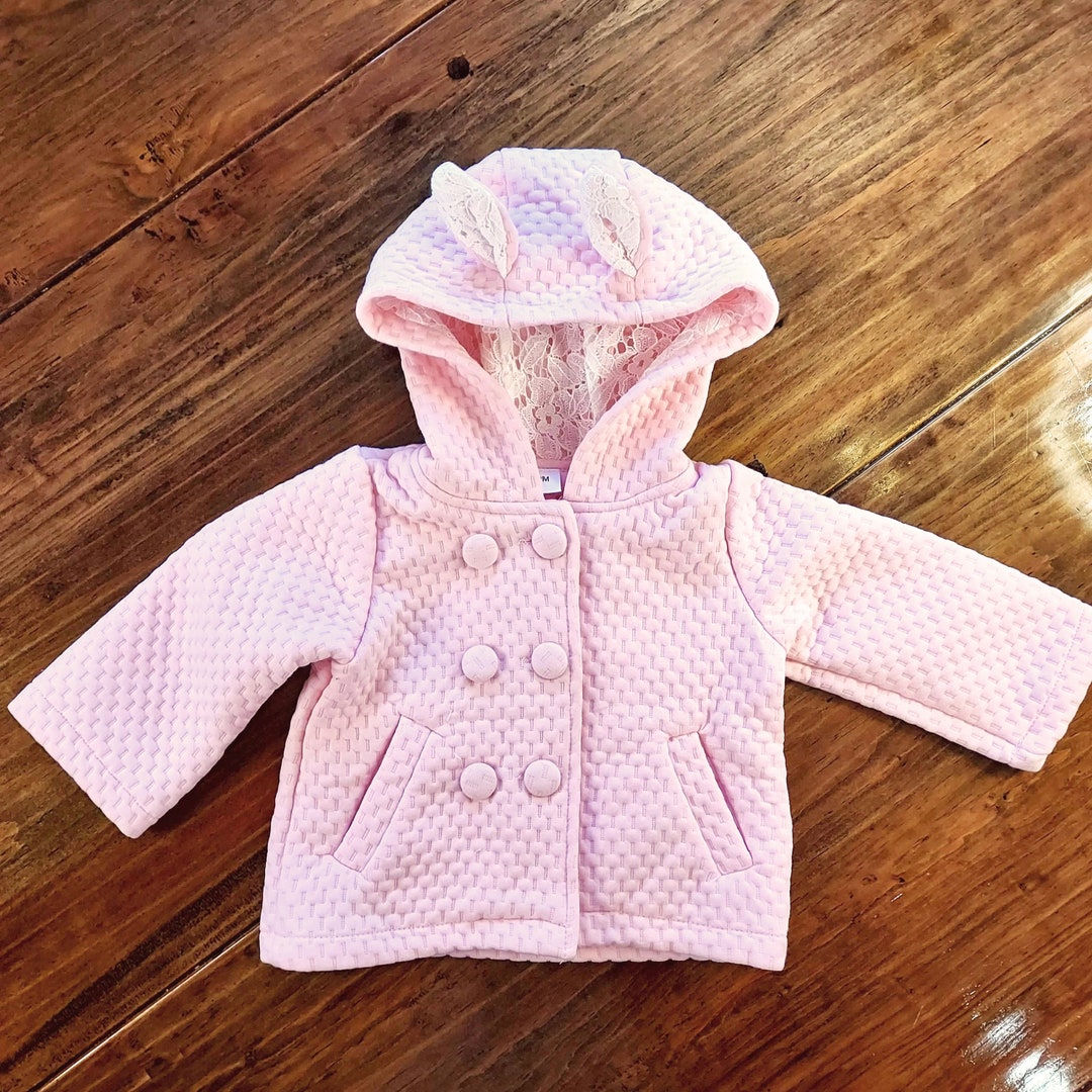 Girls Bunny Ears Hooded Coat | Baby Pink Jacket | Girls Outerwear - Etsy