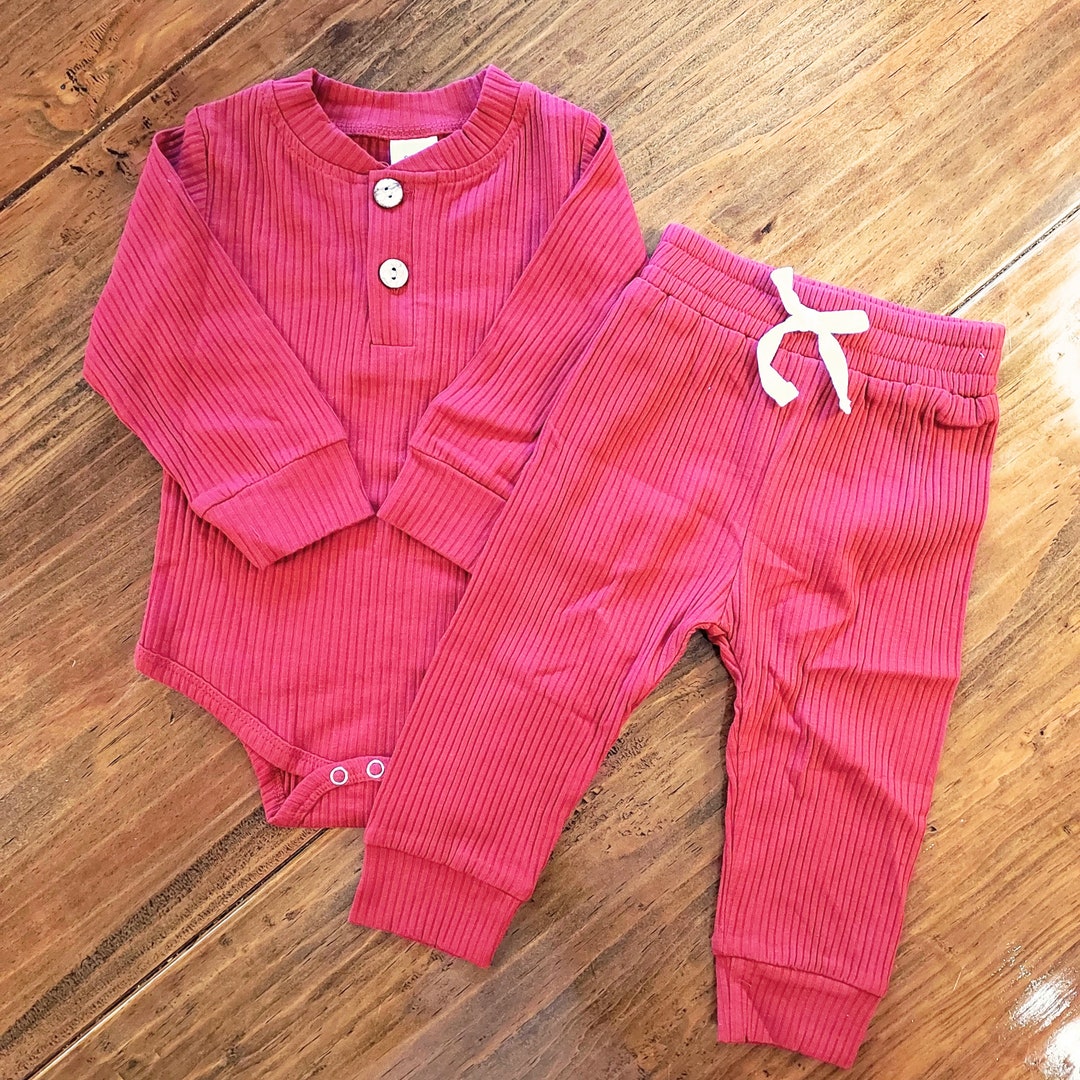 Sale Baby Red 2 Piece Ribbed Bodysuit Cute Baby Valentine Outfit Baby ...