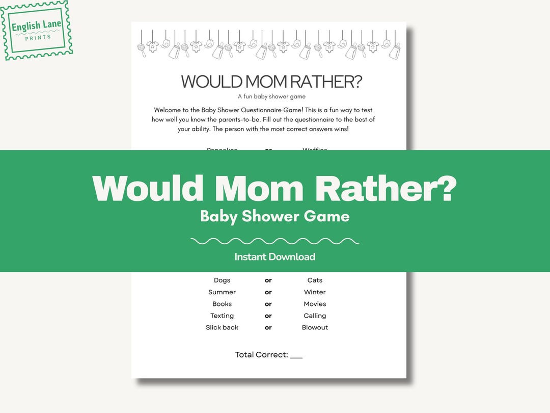 Would Mom Rather Baby Shower Game | Modern Printable (instant Download ...
