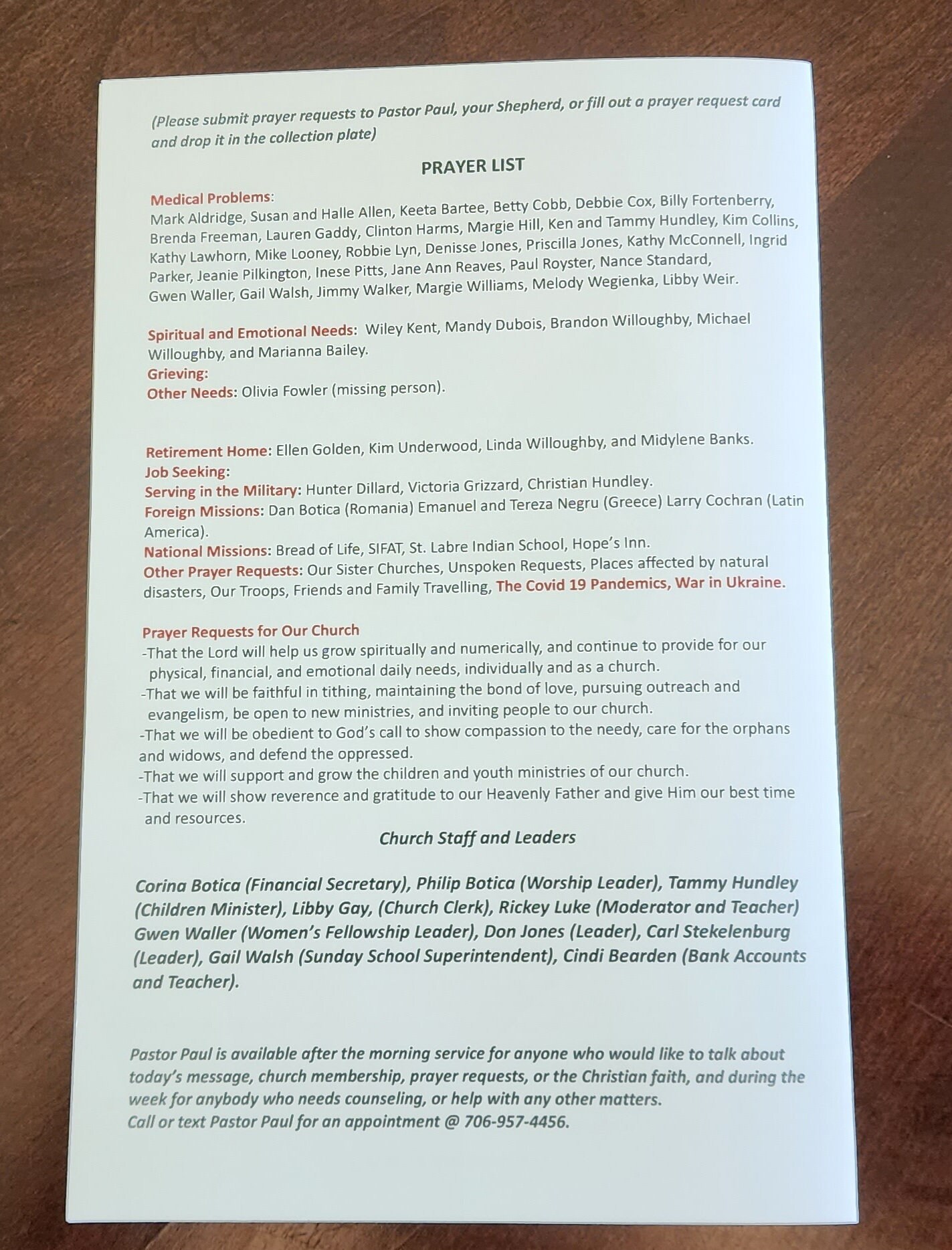 Church Bulletin for Worship, Main Events, Prayer, Church Info. and More ...