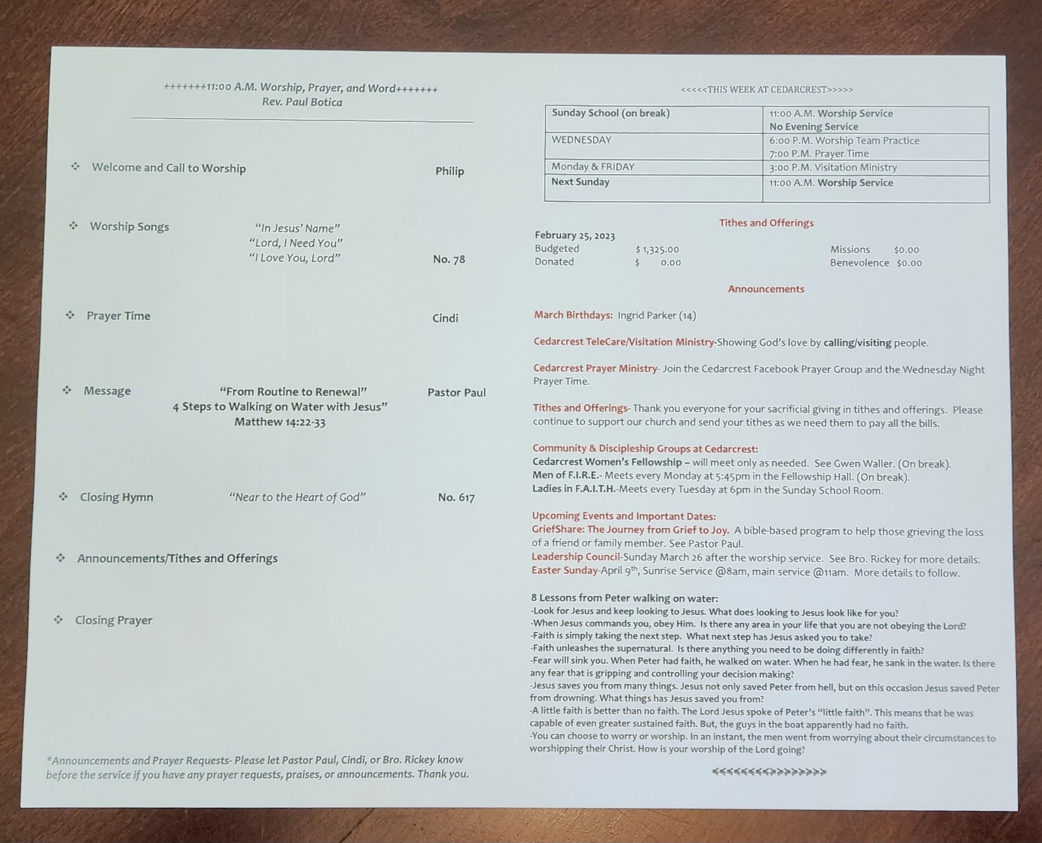 Church Bulletin for Worship, Main Events, Prayer, Church Info. and More ...