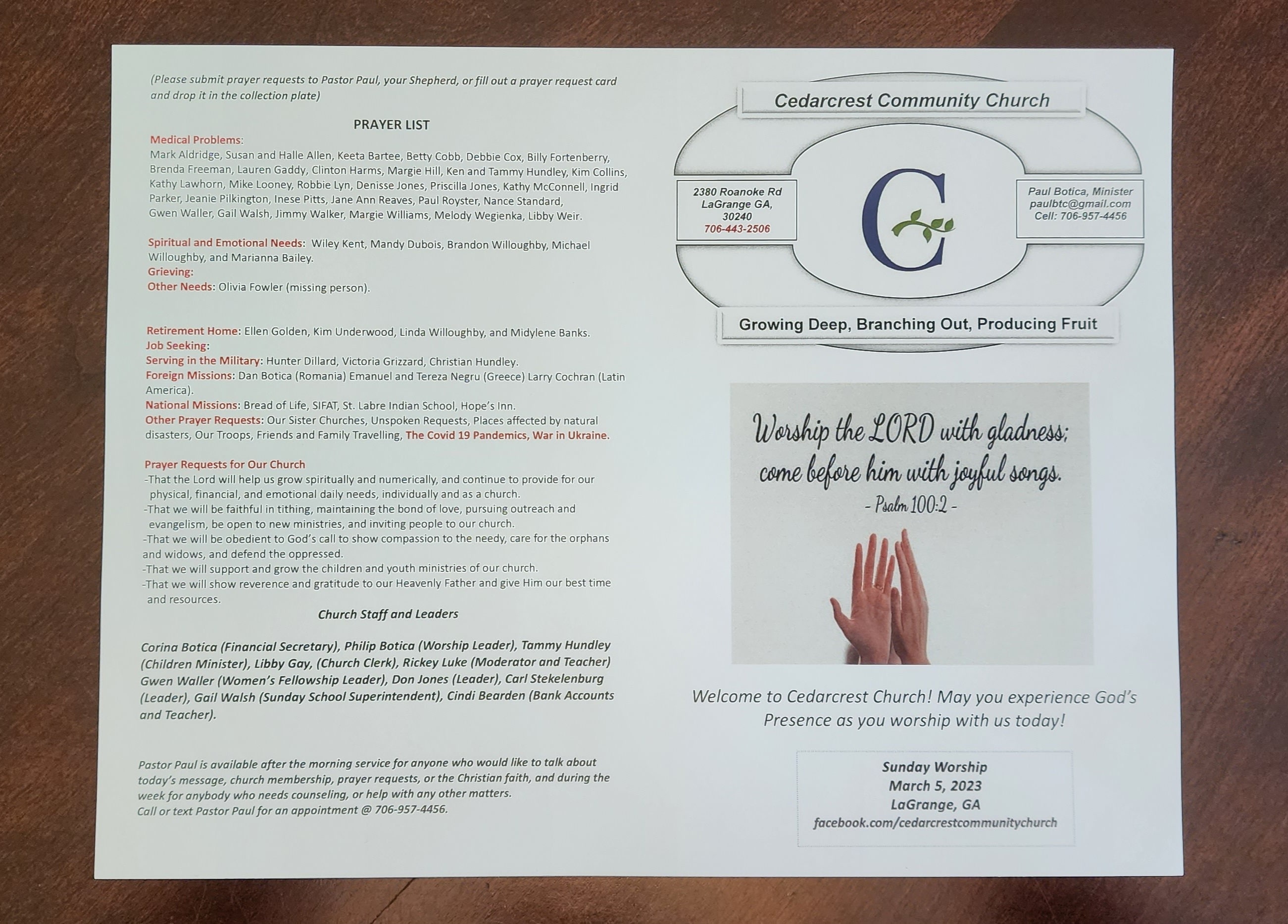 Church Bulletin for Worship, Main Events, Prayer, Church Info. and More ...