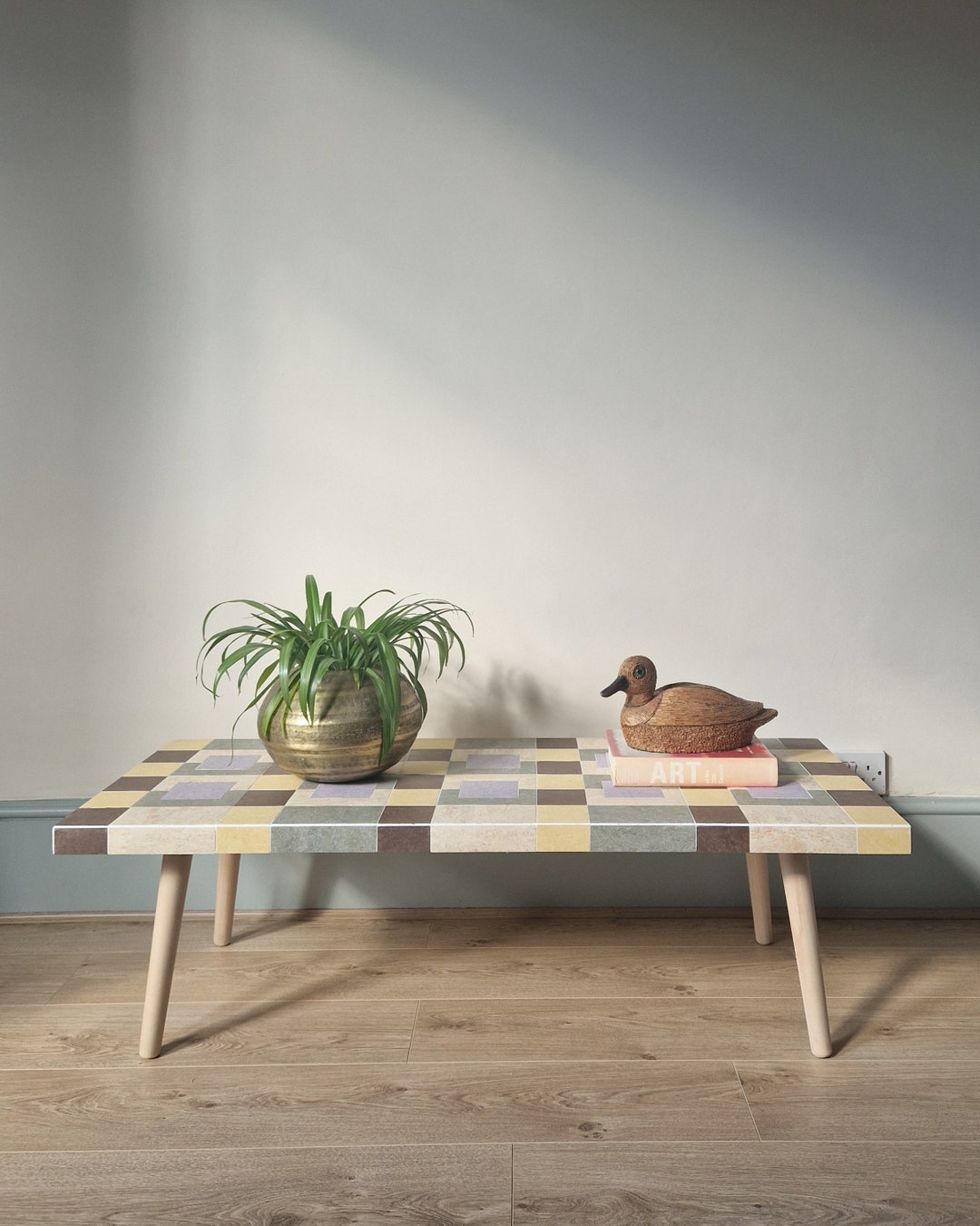 Handcrafted Mid Century Modern Coffee Table Unique Geometric Linoleum ...